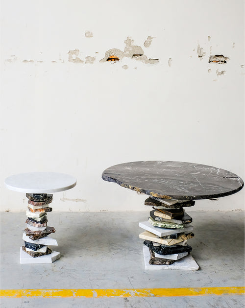 Calacatta Oro and Verde Alpi Marble Side Table by Stone Stackers | Curio
