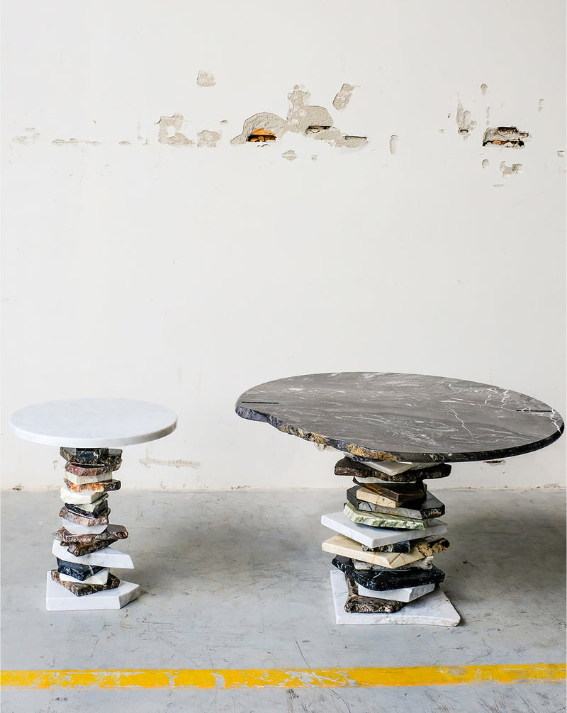 Calacatta Oro and Verde Alpi Marble Side Table by Stone Stackers | Curio